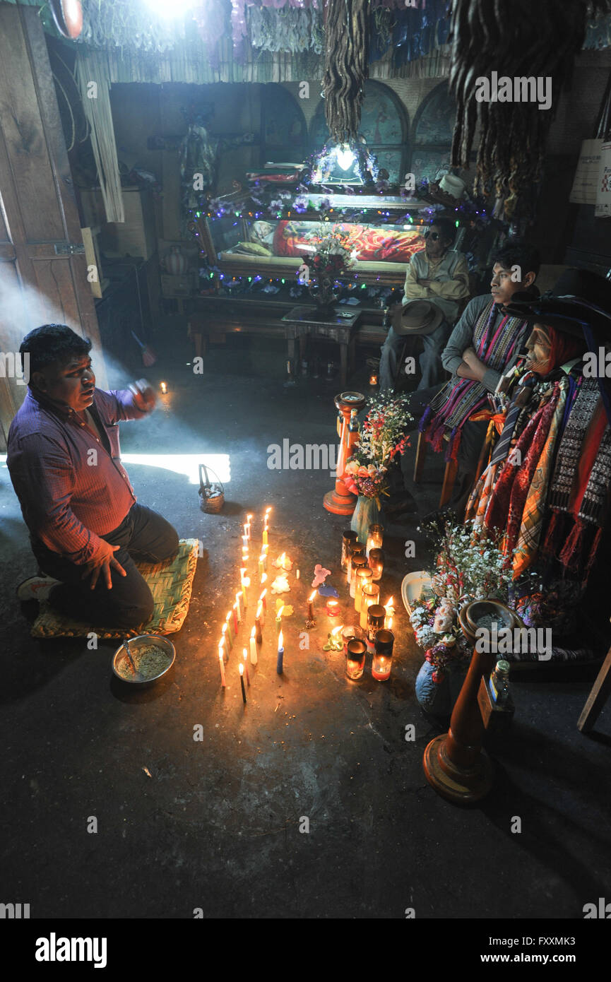 Maya shaman with the divinity of Maximon at Santiago de Atitlan on ...