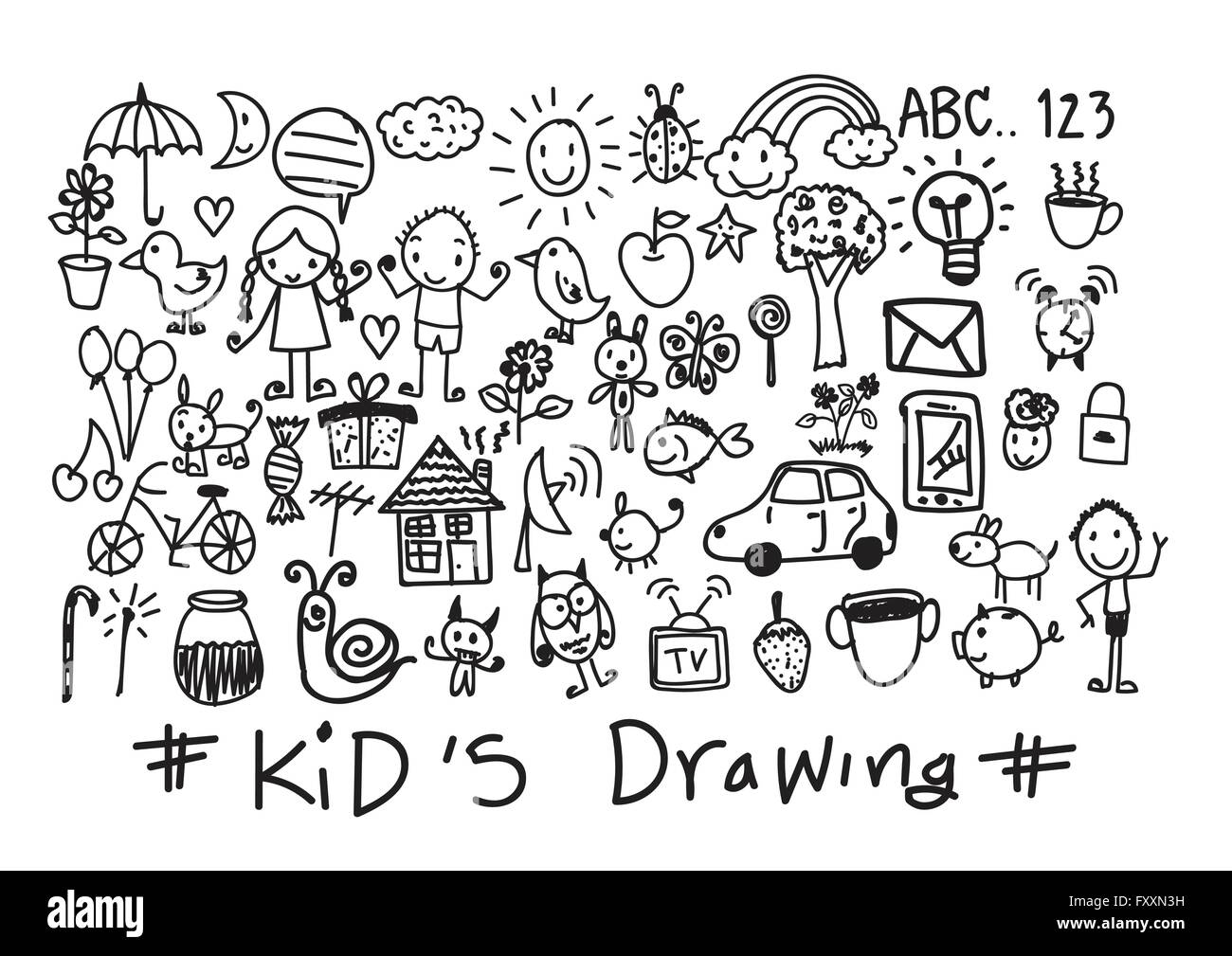 Kids drawings flower Stock Vector Images - Alamy