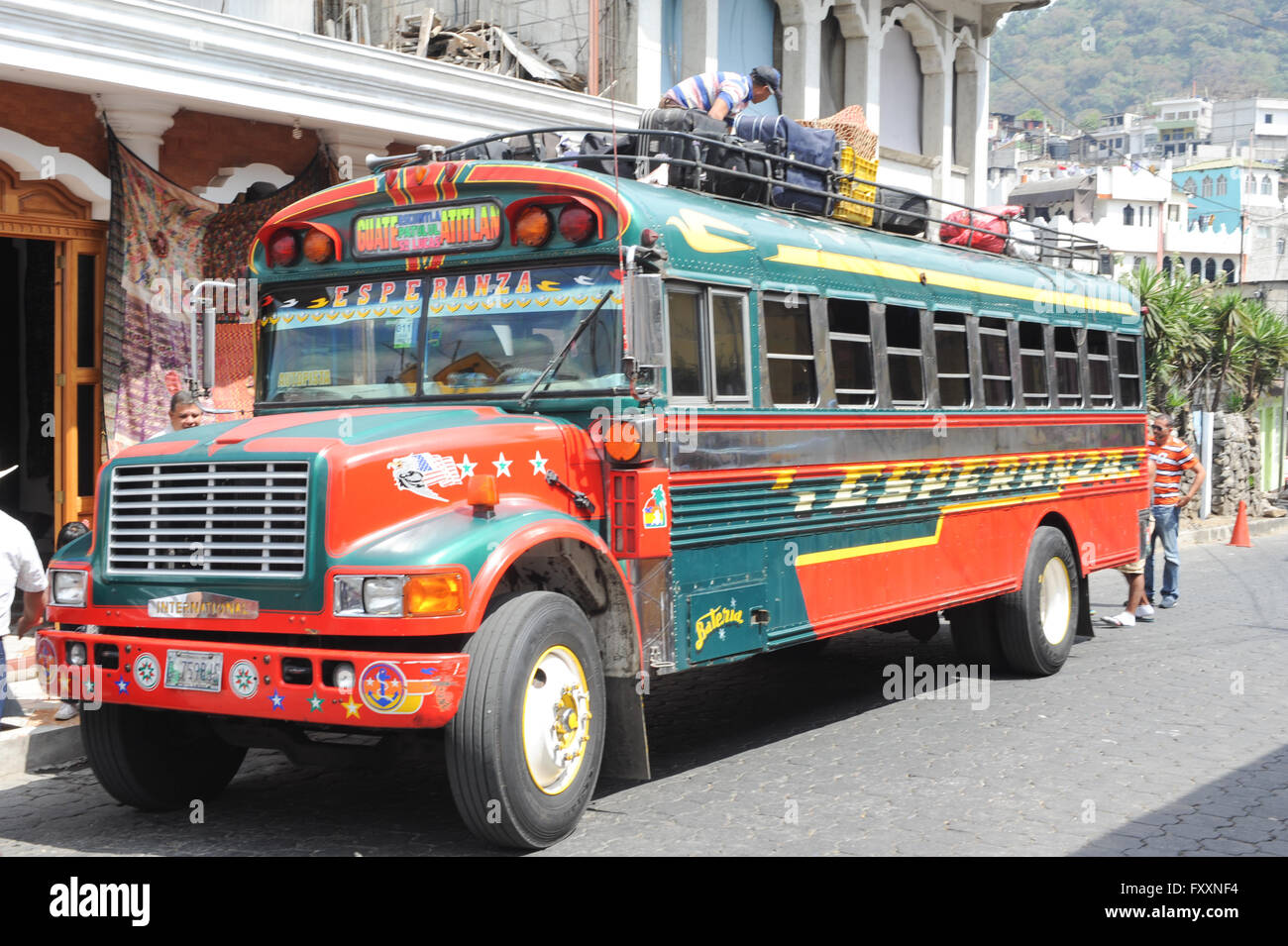 Chicken bus at Panajachel on Guatemala Stock Photo - Alamy