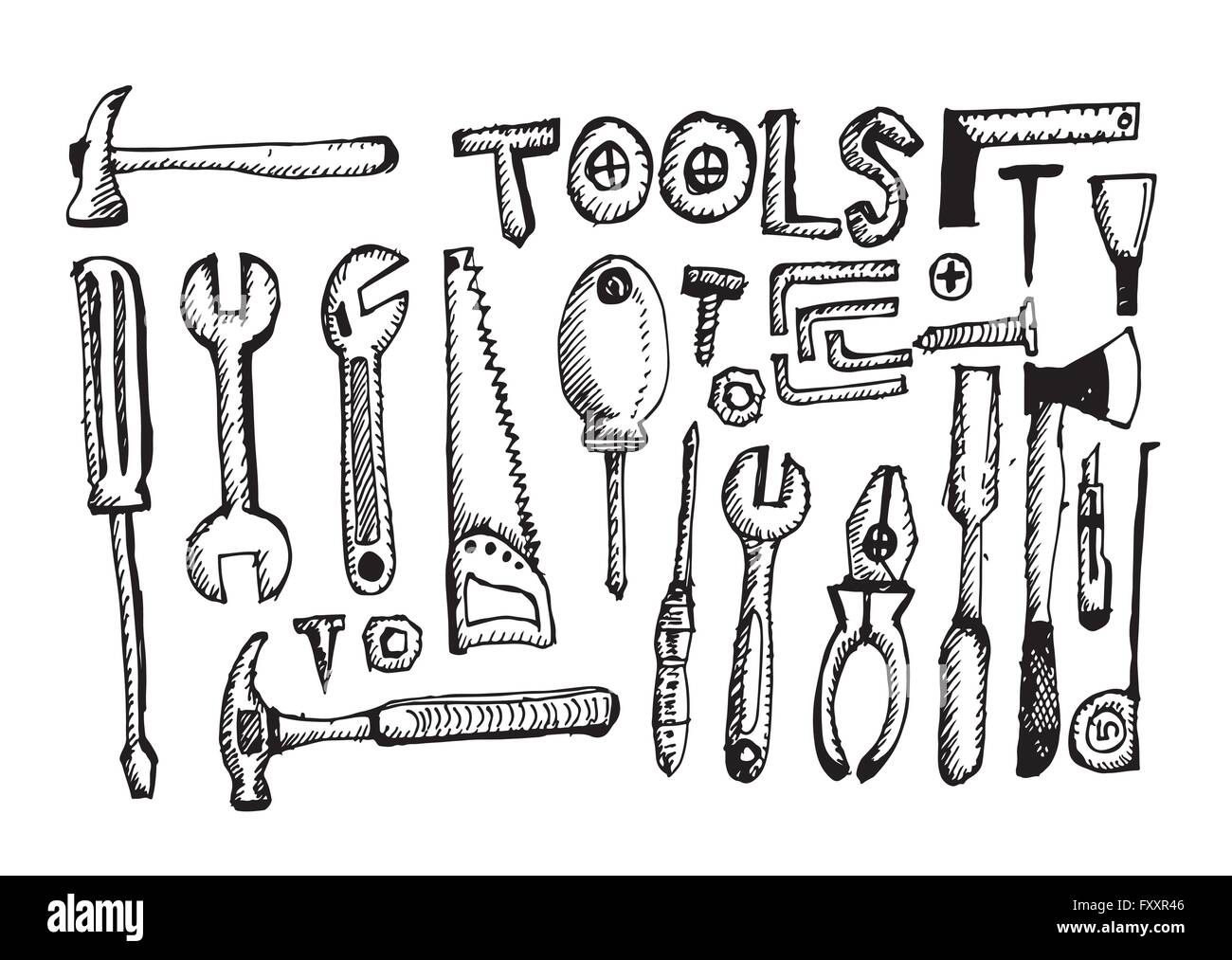 Tool Set Hand Draw Stock Vector Image & Art - Alamy