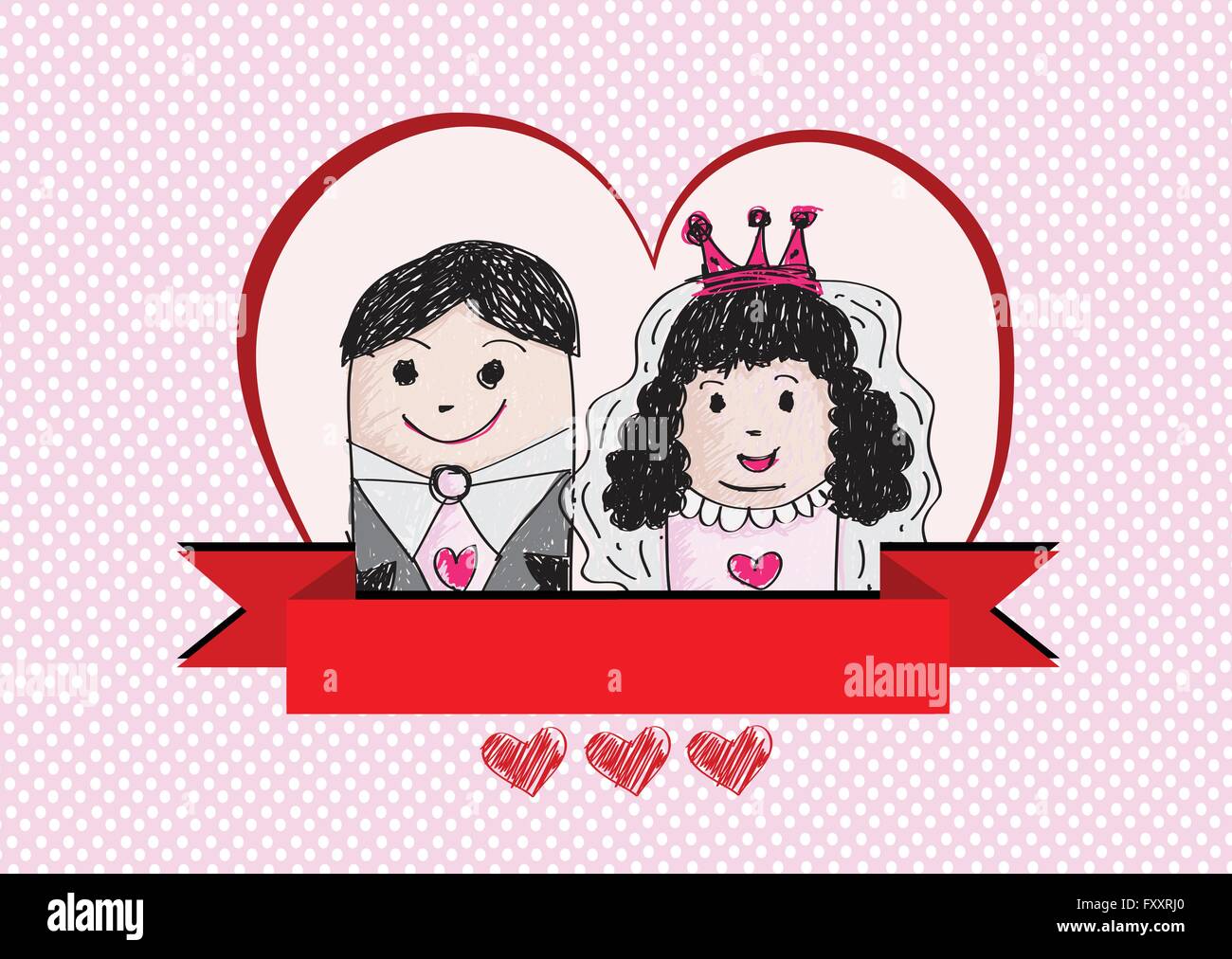 Cartoon hand drawn wedding couple wedding idea design Stock Vector ...