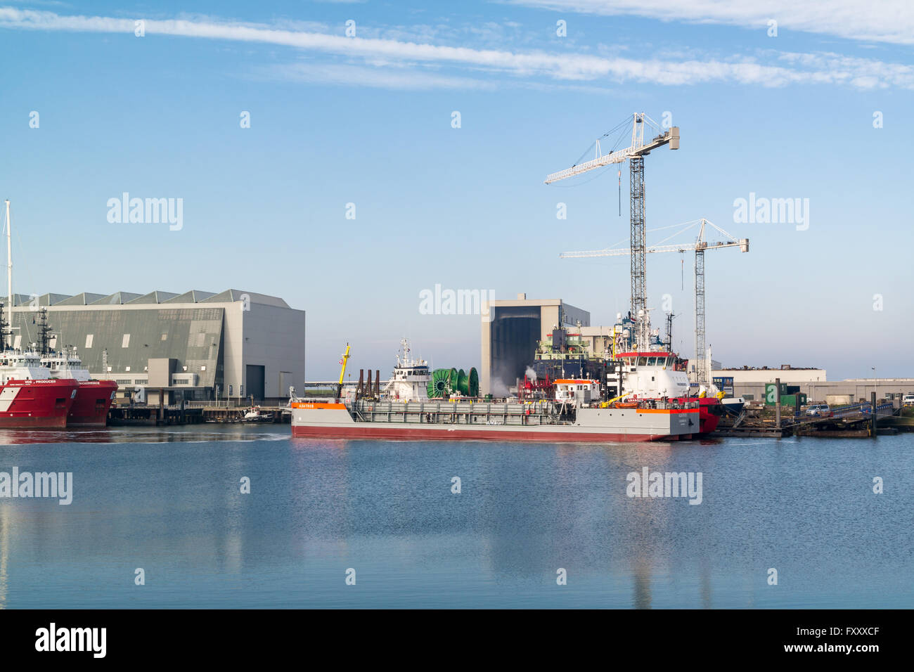 Ships in industrial port of Harlingen, Friesland, Netherlands Stock ...