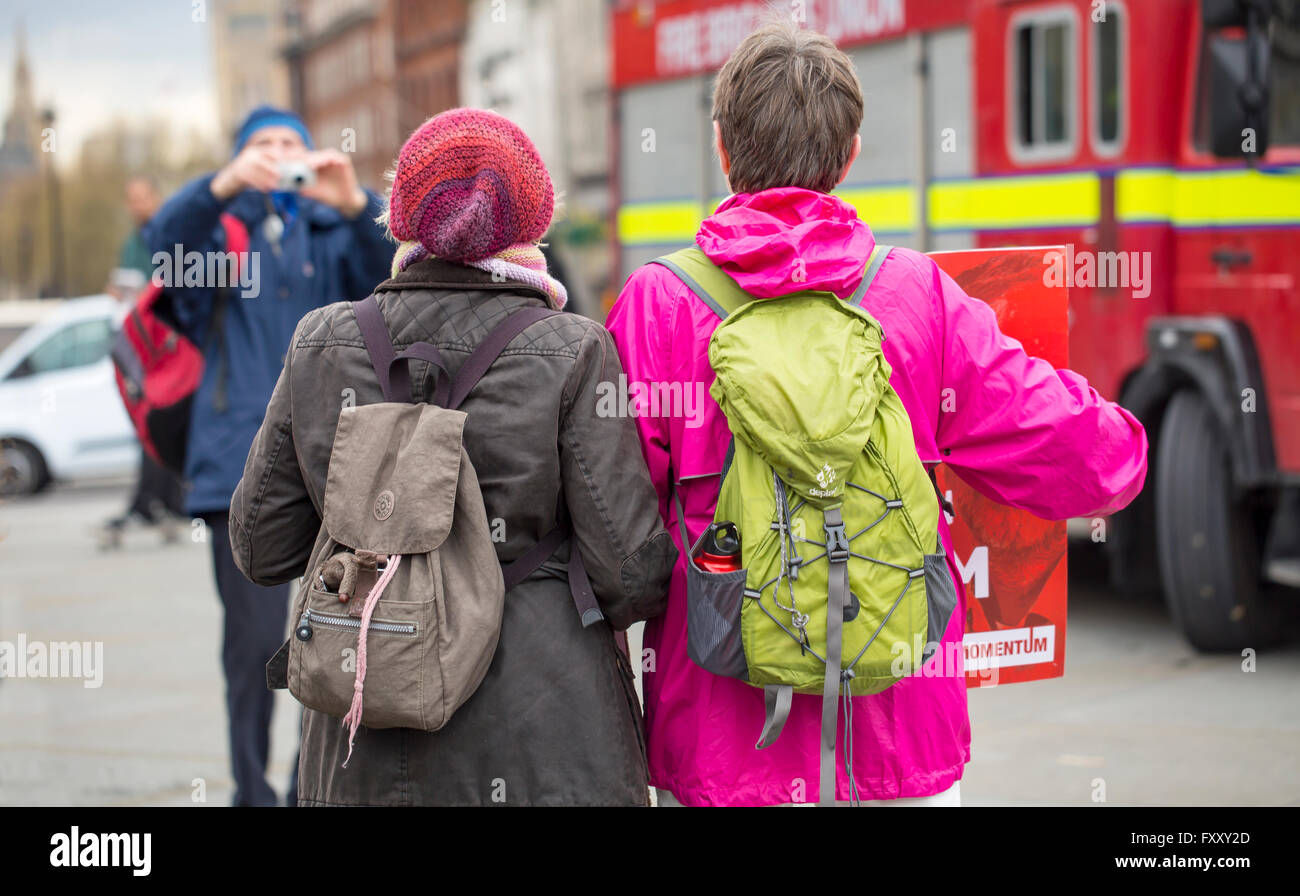 An after rally photo opportunity, two demonstrators pose with their ...
