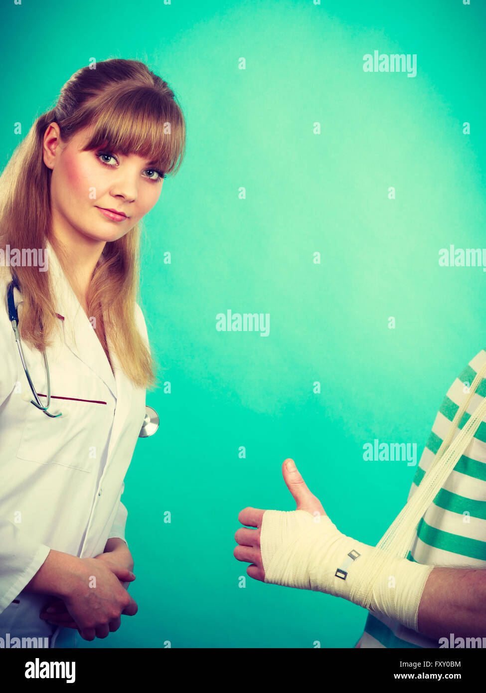 Healthcare and protection. Young man with broken hand sprained wrist ...