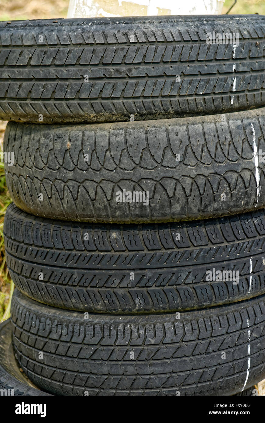 Pile of Old Used Car Tyres Stock Photo - Alamy