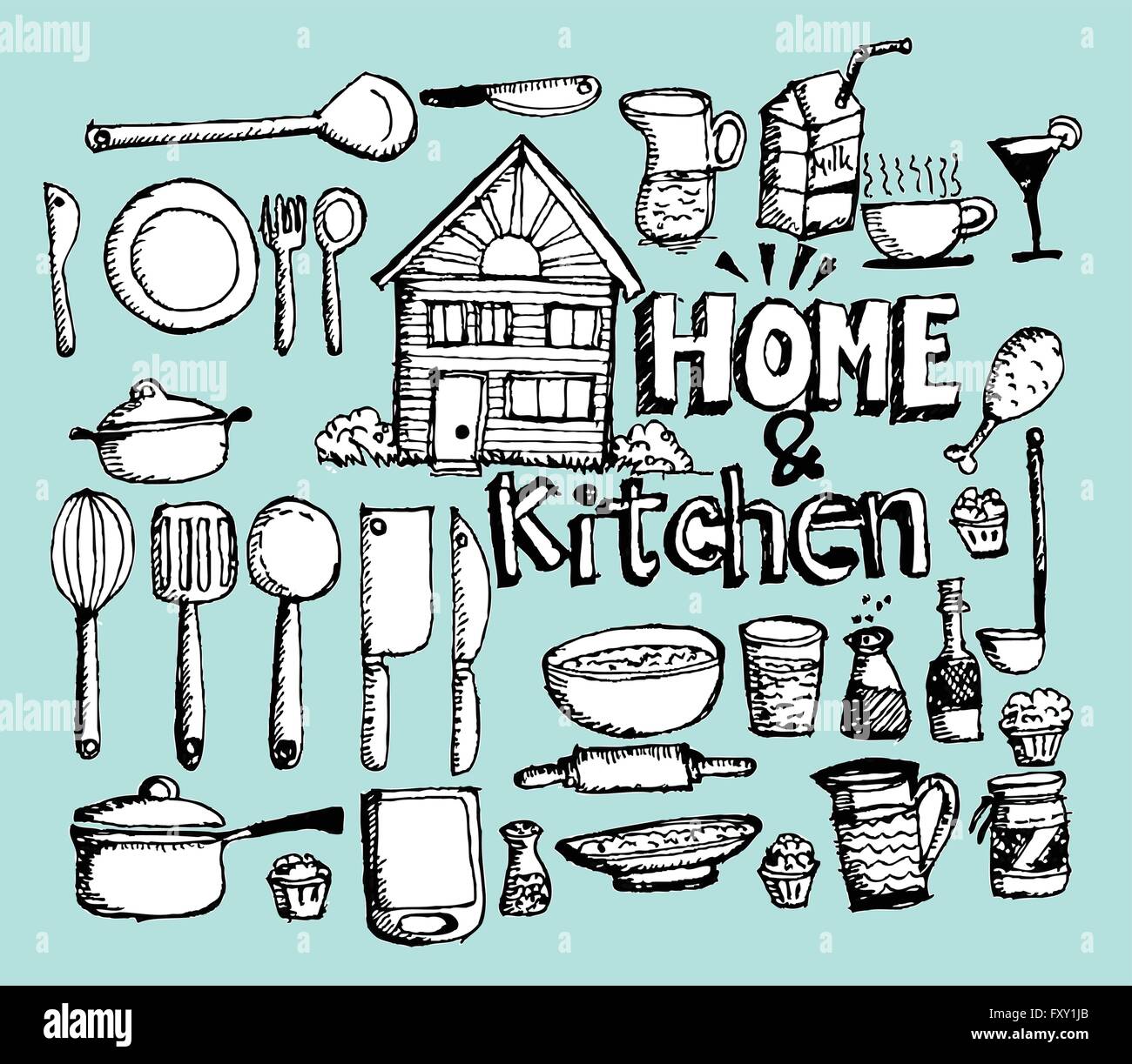 sketch Kitchen elements doodle Stock Vector Image & Art - Alamy