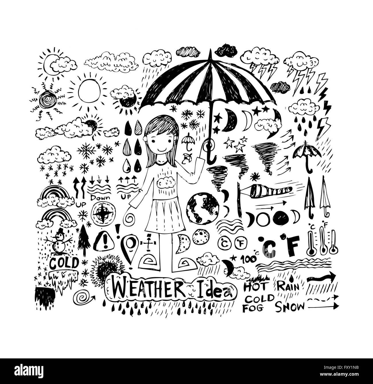 Weather forecast symbols icons set Black and White Stock Photos ...