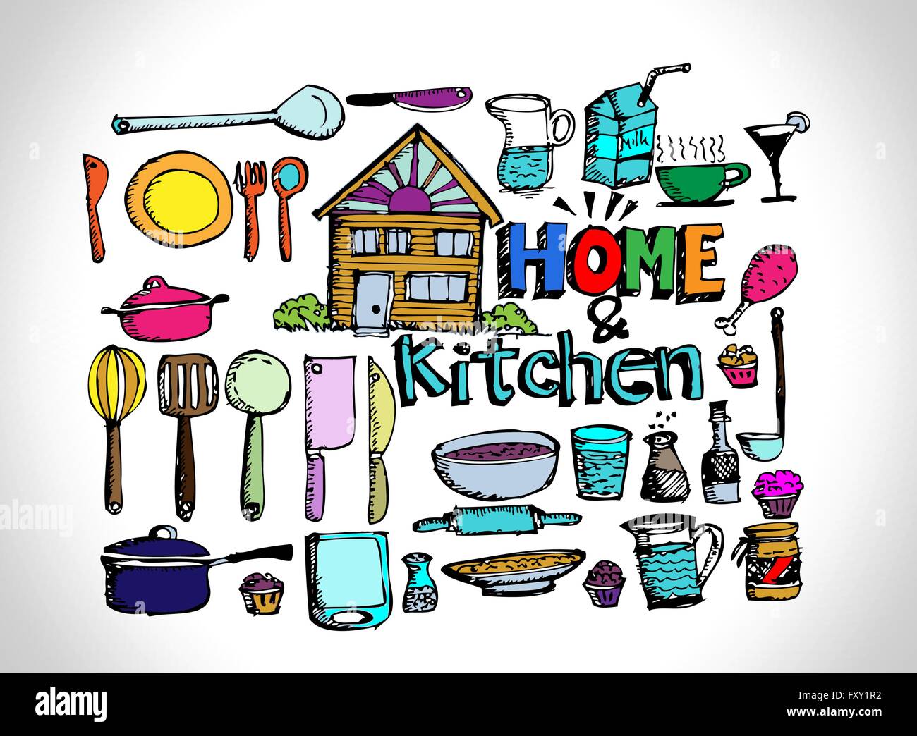 sketch Kitchen elements doodle Stock Vector Image & Art - Alamy