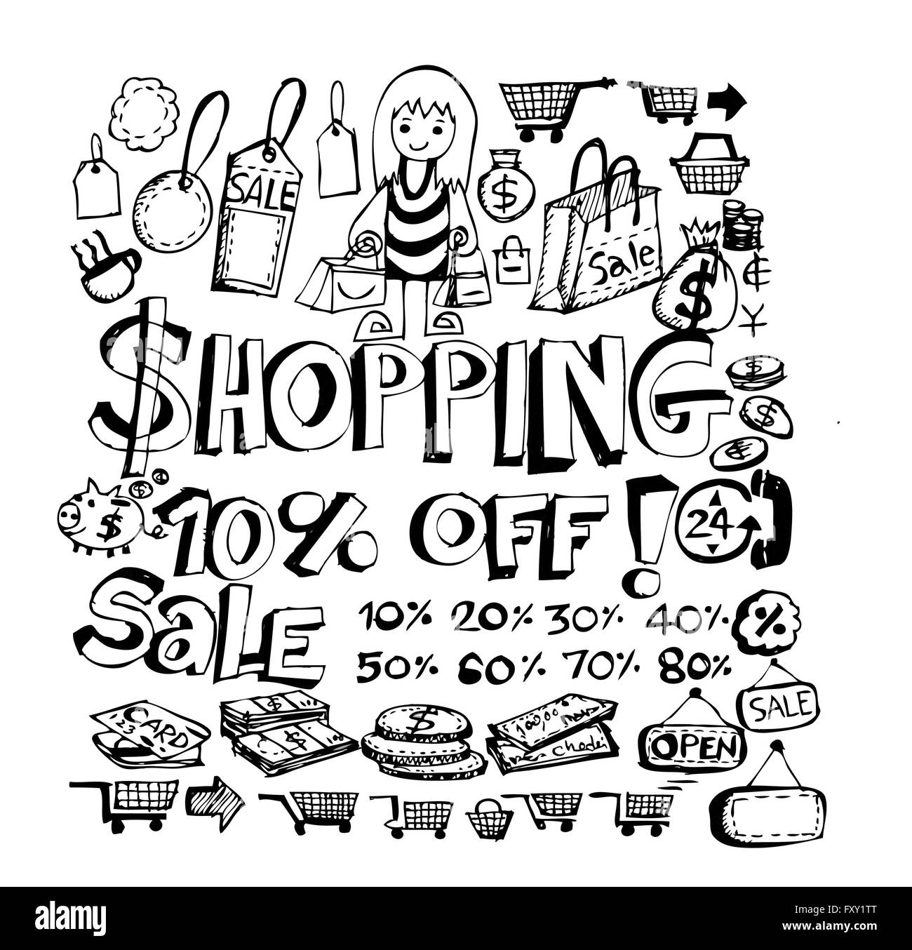 Hand draw sketch Shopping icons set Stock Vector Image & Art - Alamy