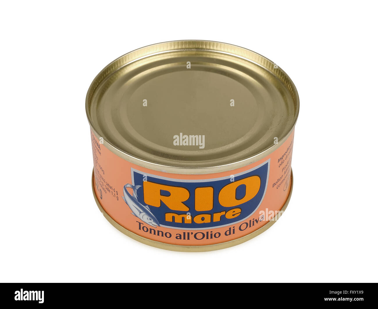 Can of Rio Mare brand tuna in olive oil. Rio Mare is manufactured by ...