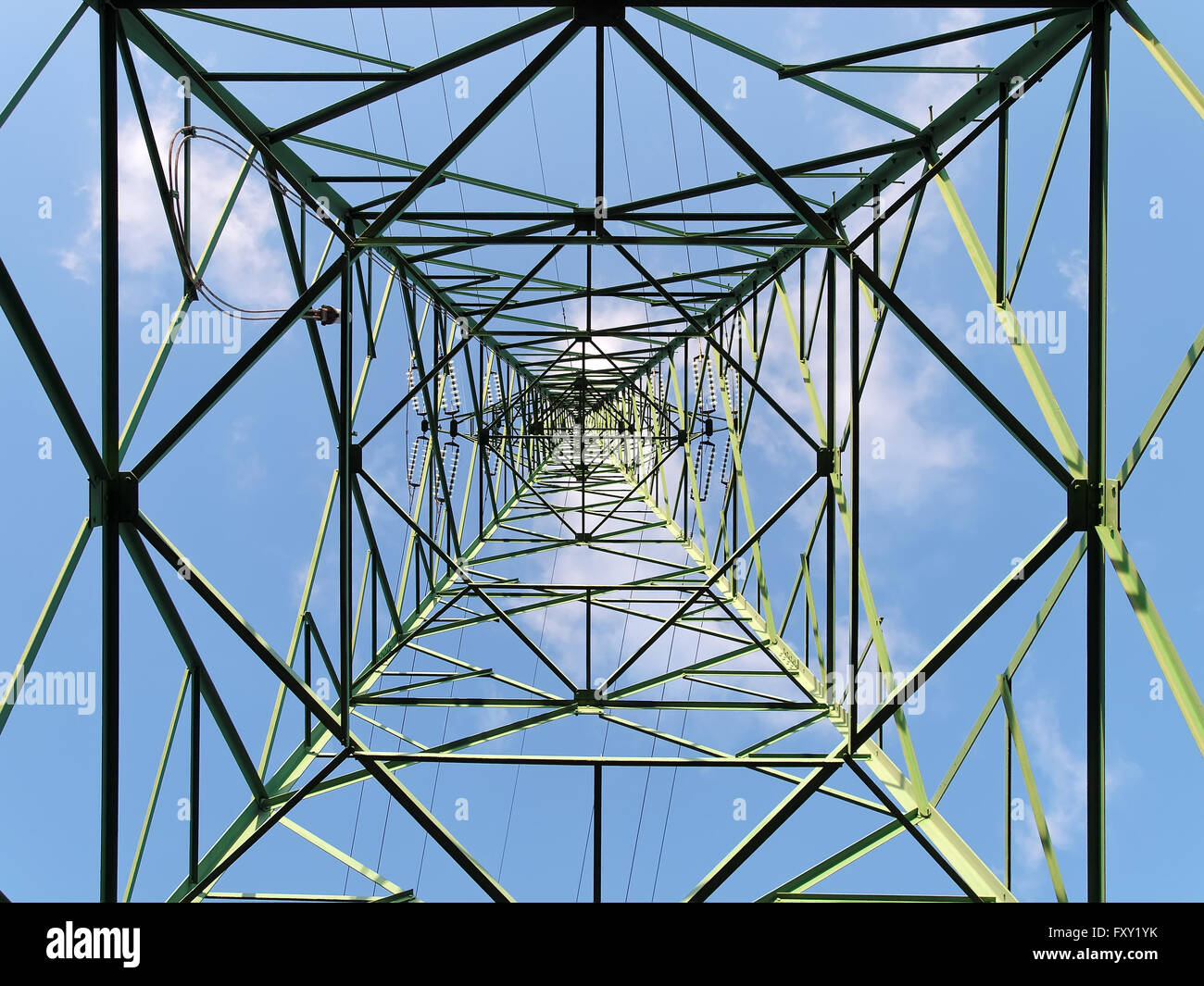 steel structure of transmission tower, bottom up view Stock Photo - Alamy