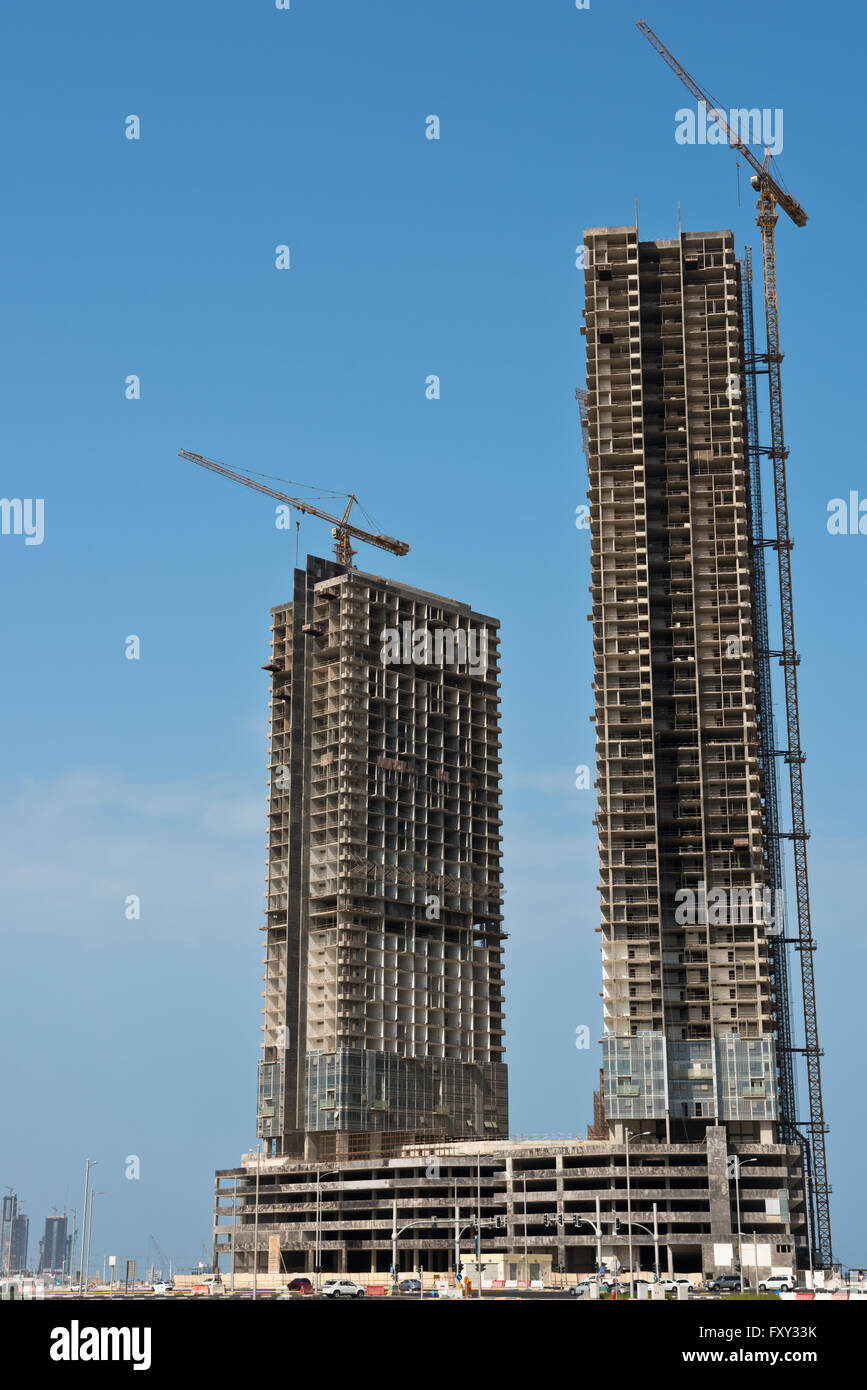 Abu Dhabi new district with skyscrapers construction. United Arab ...