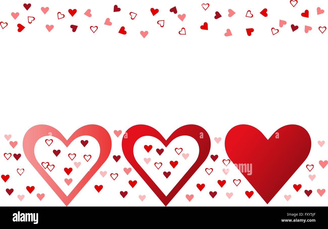 Three red hearts are surrounded by a number of red hearts in the lower ...