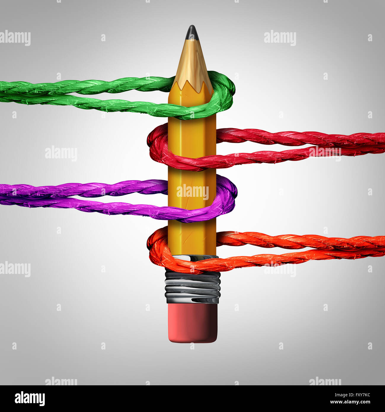Creative support network concept as a 3D illustration pencil supported ...
