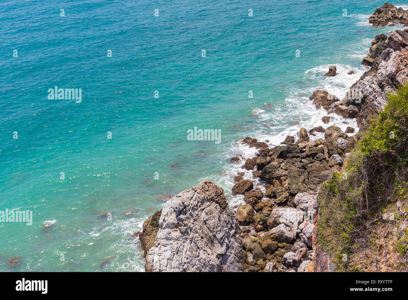 Aerial view on rock coast with wave from deep blue sea in Kho Kham ...