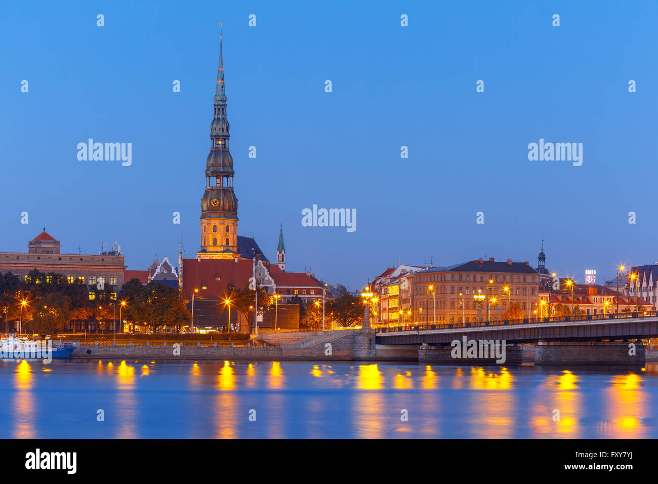 Old Town and River Daugava at night, Riga, Latvia Stock Photo - Alamy