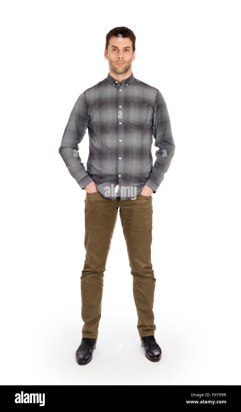 Full body Caucasian man standing isolated on white background Stock ...