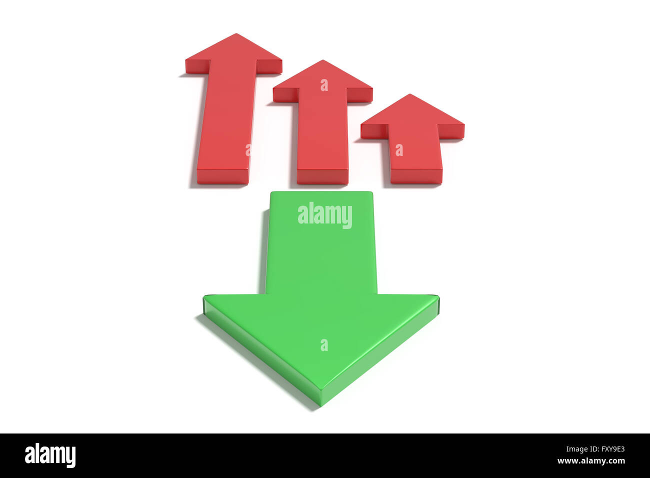 3d rendering of green arrow going forward and three red arrows going ...