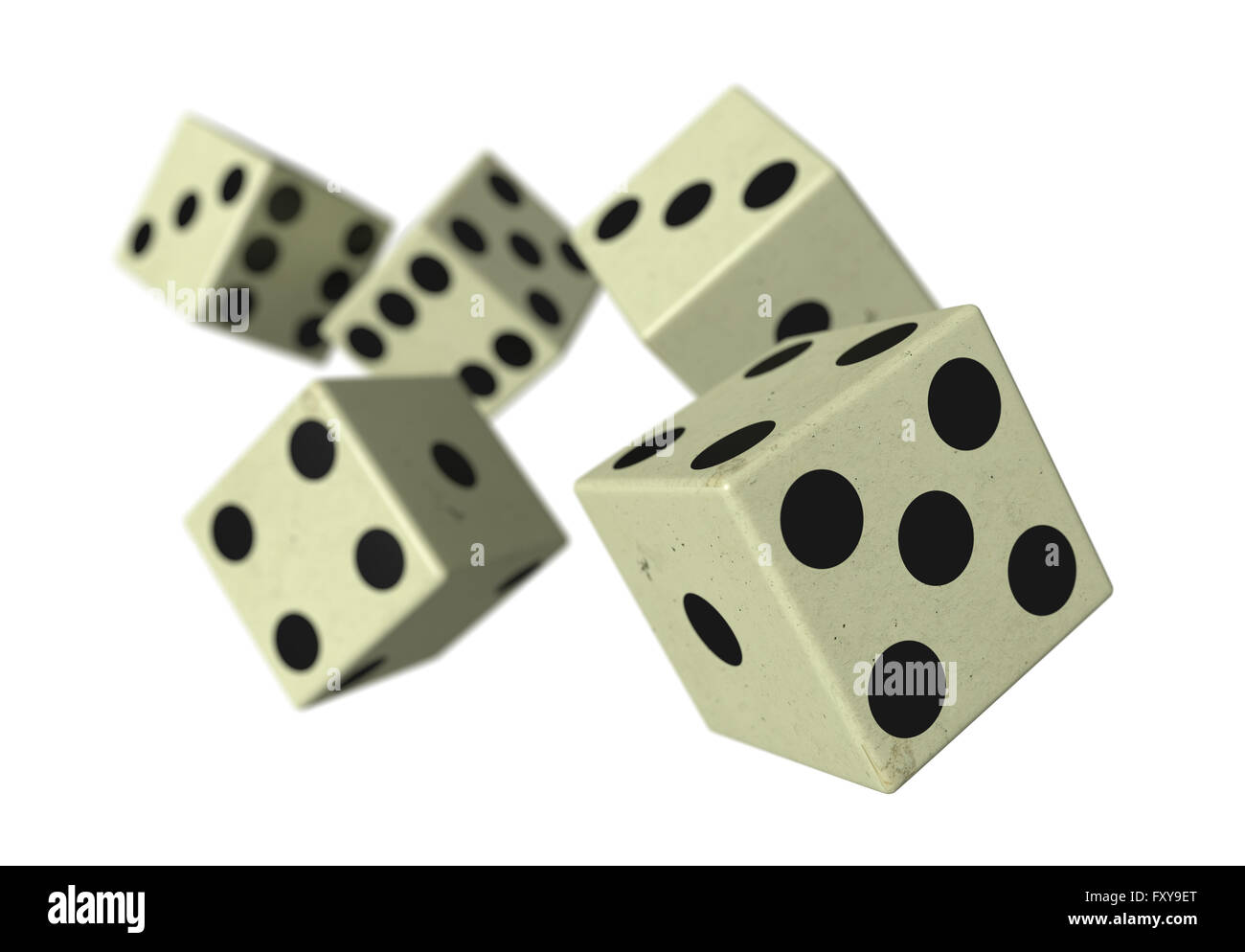 3d rendering of close-up of 3d dice falling down on a white background ...