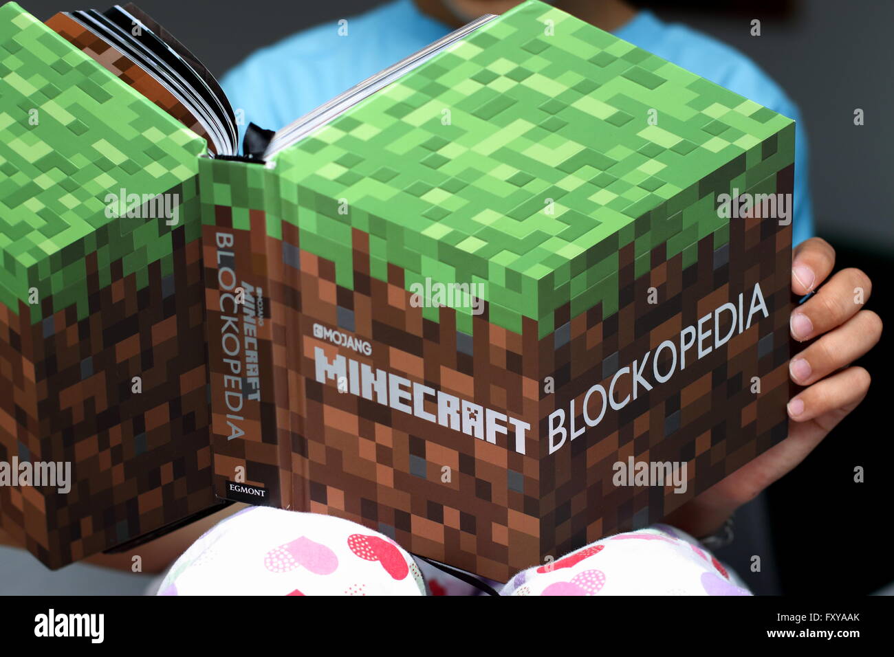 Young boy reading Minecraft book Stock Photo - Alamy