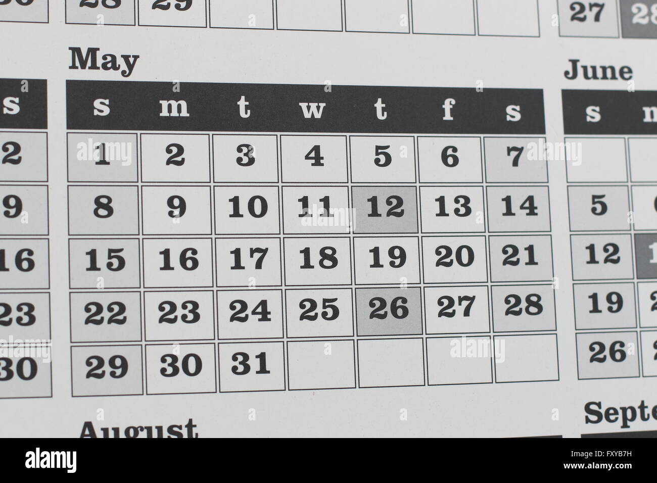 May calendar close up Stock Photo - Alamy