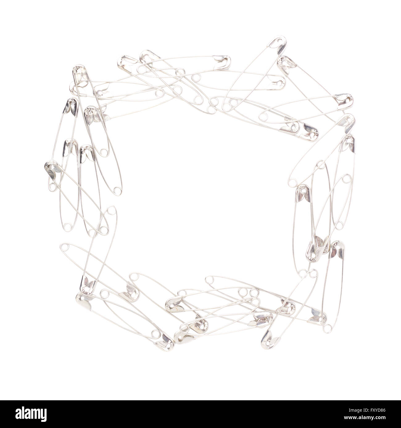 Square frame made of safety pins isolated on white background Stock ...