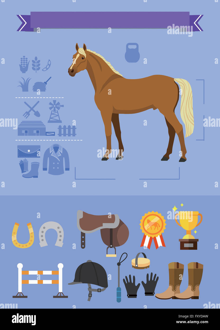 Horse with infographic datum and icons of various objects related to ...