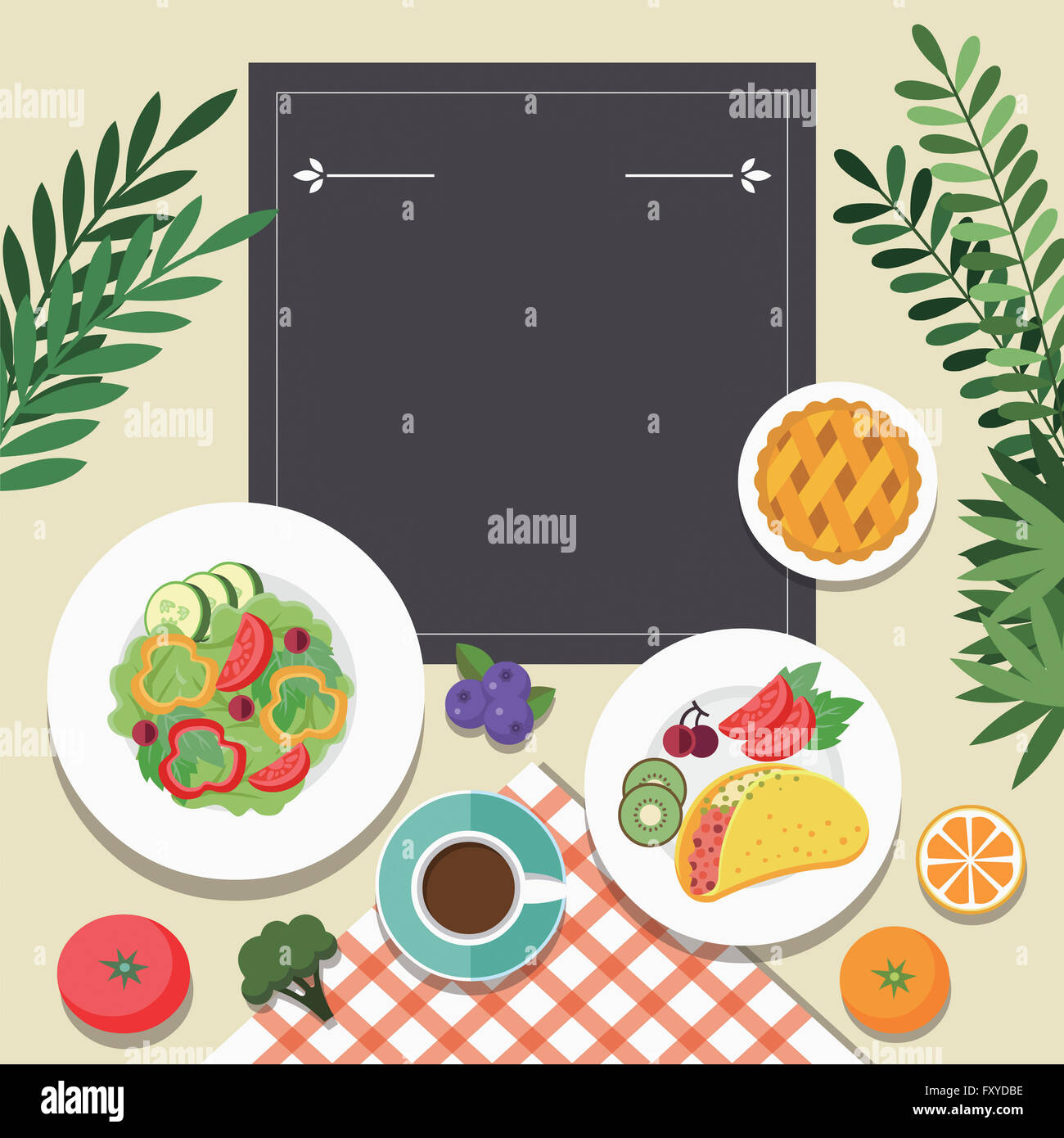 Square frame with various food Stock Photo - Alamy