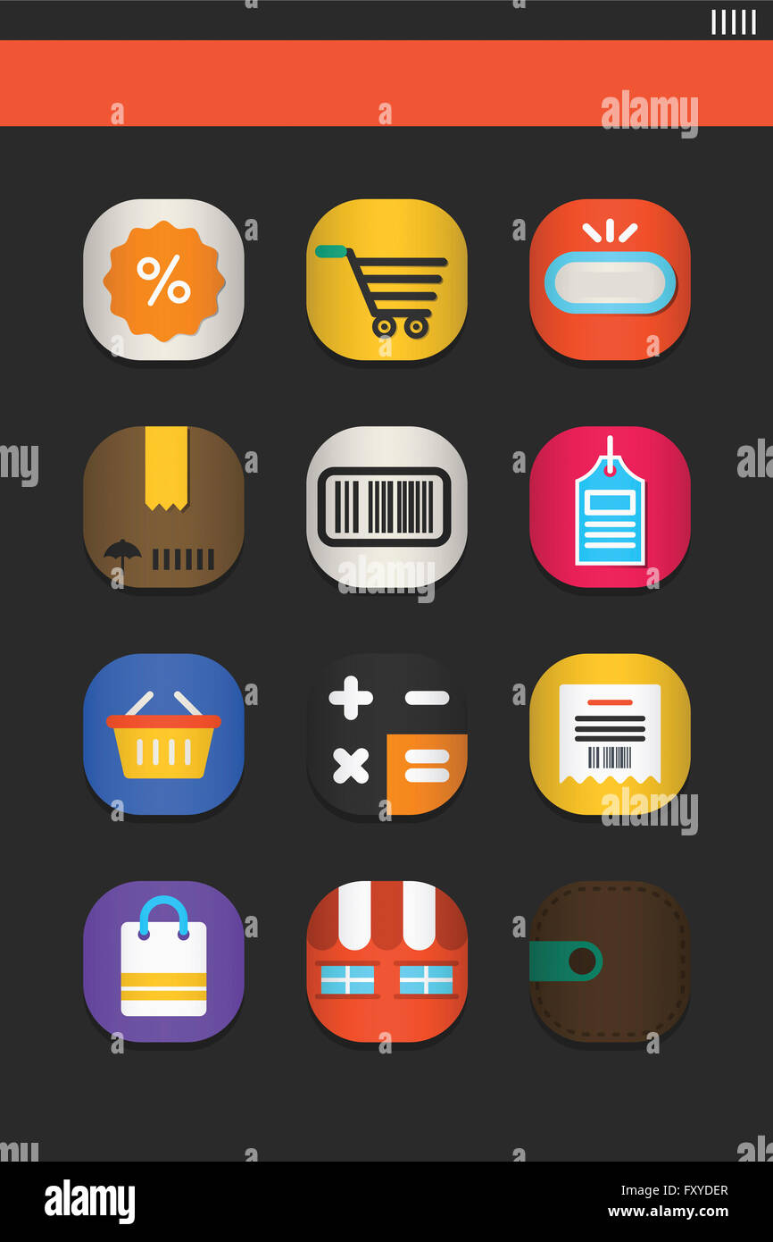 Set of various button icons related to shopping Stock Photo - Alamy