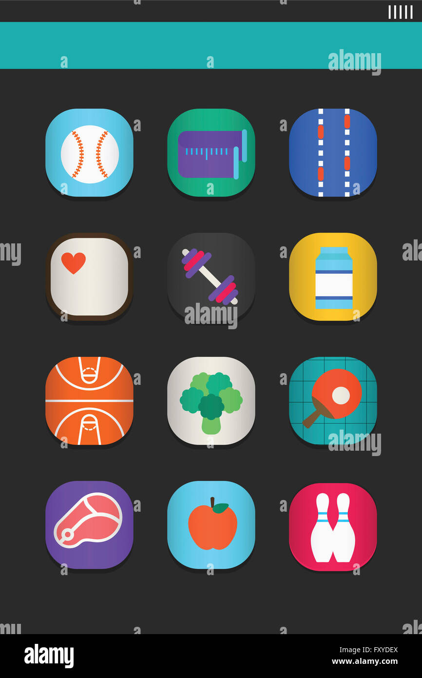 Set of various mobile button icons related to exercise Stock Photo - Alamy
