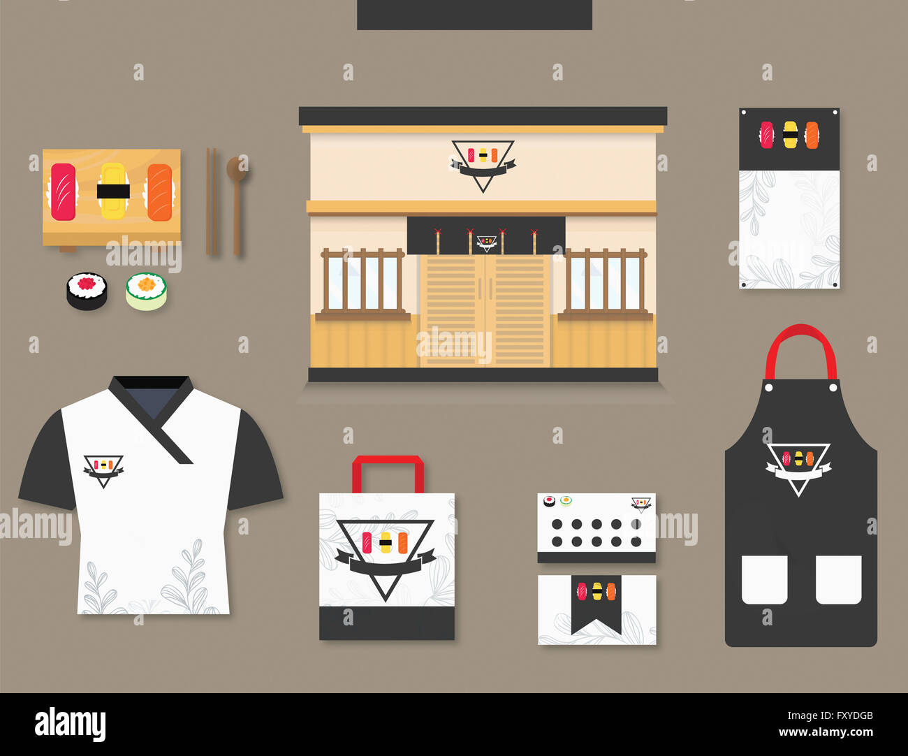 Set of various objects for Japanese restaurant Stock Photo - Alamy