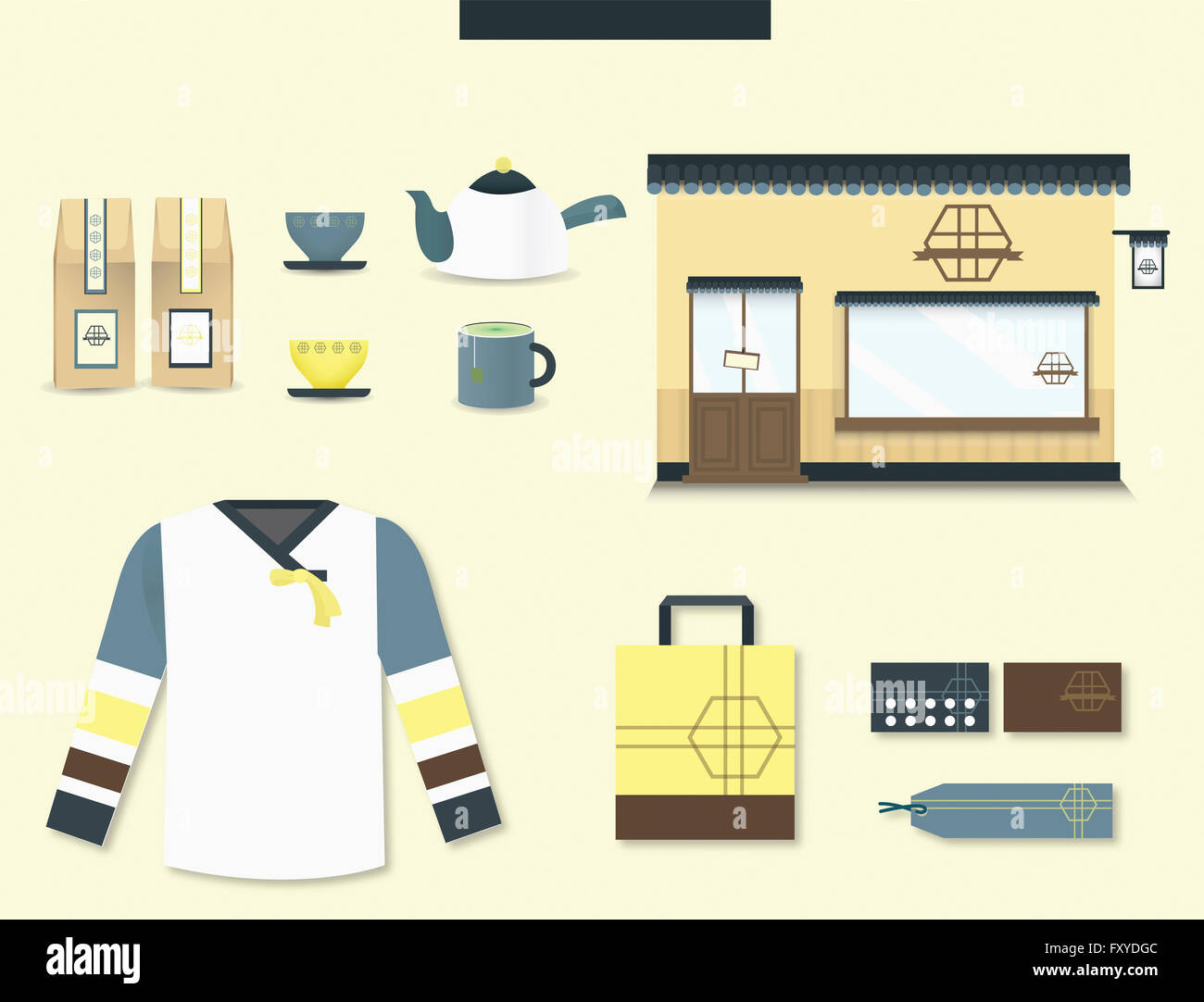 Set of various objects for traditional Korean cafe Stock Photo - Alamy