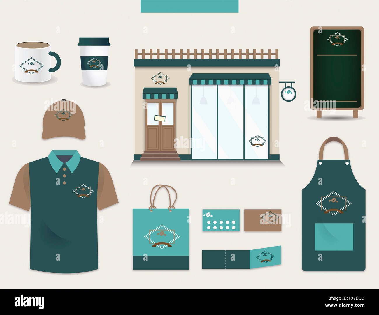 Set of various objects for cafe Stock Photo - Alamy