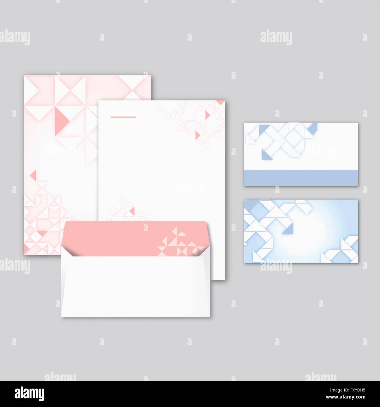 Patterns of triangles for letter paper, envelope and business card ...