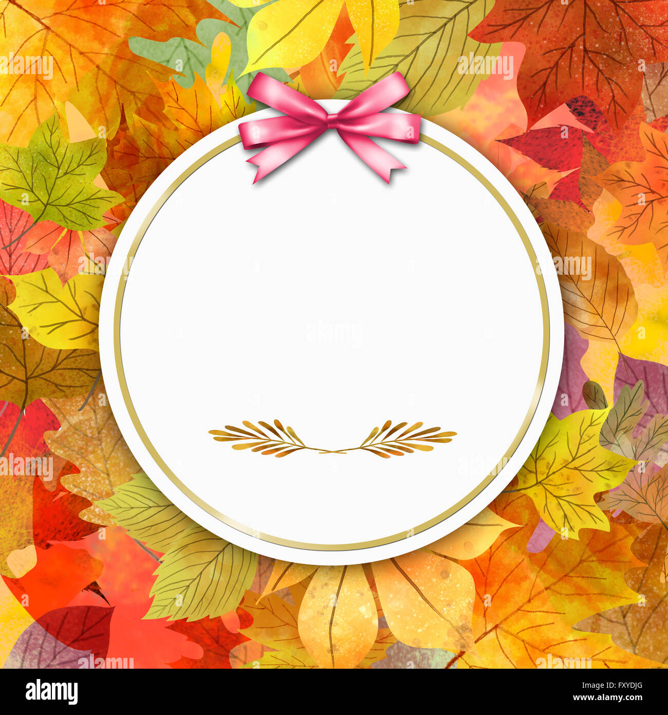 Circle frame with ribbon and watercolor autumn leaves Stock Photo - Alamy
