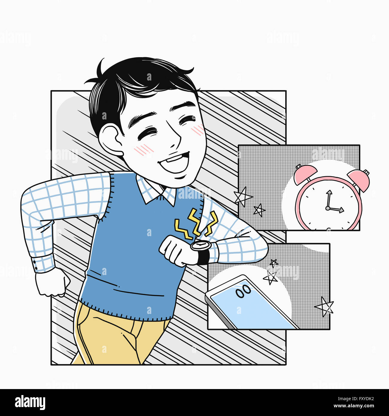 Man wearing a watch running with a smile Stock Photo - Alamy