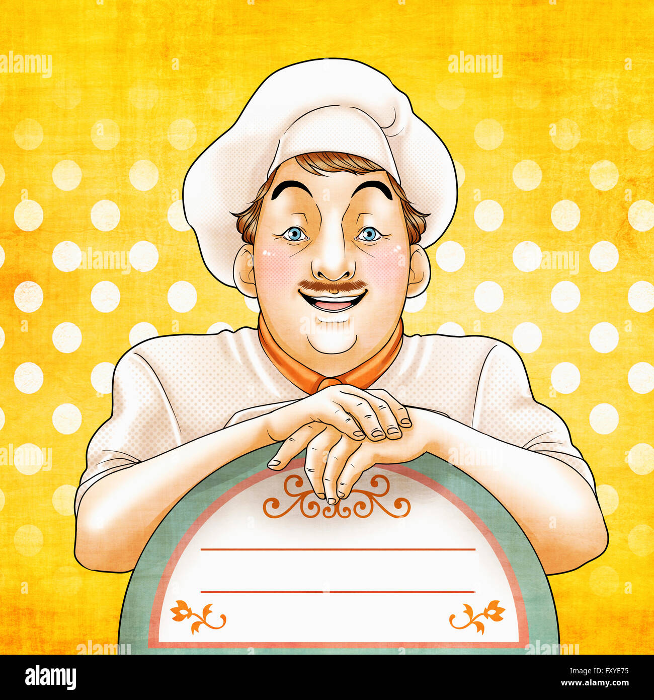 Portrait of male cook in retro style smiling gathering his arms Stock ...