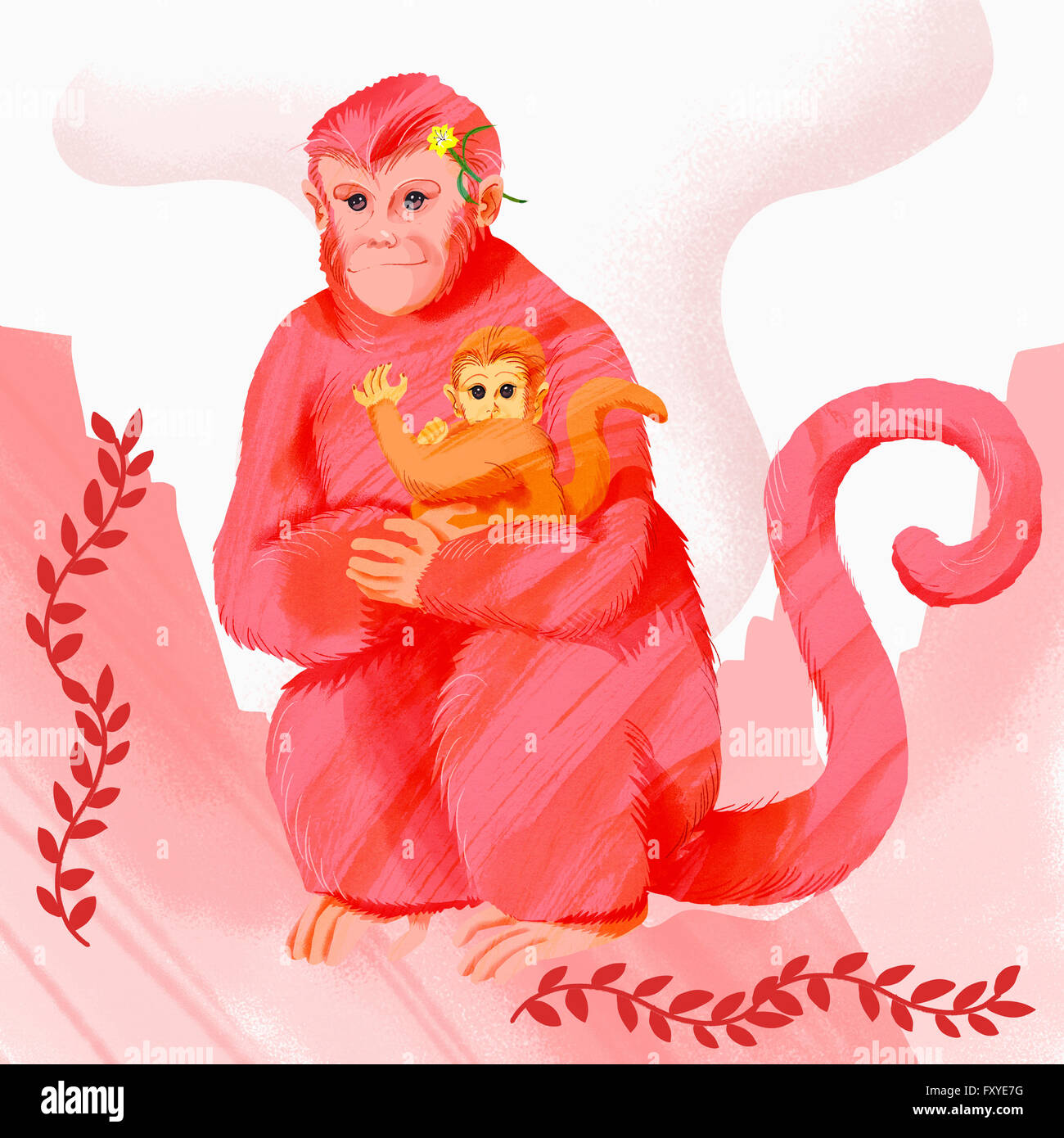 Mother monkey hugging her baby Stock Photo - Alamy