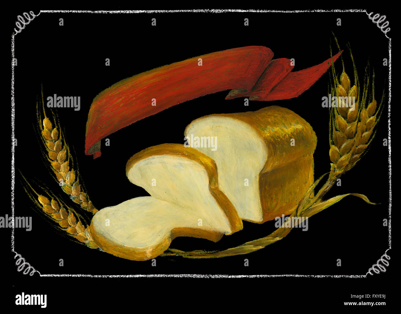 Bread and wheat with ribbon Stock Photo - Alamy