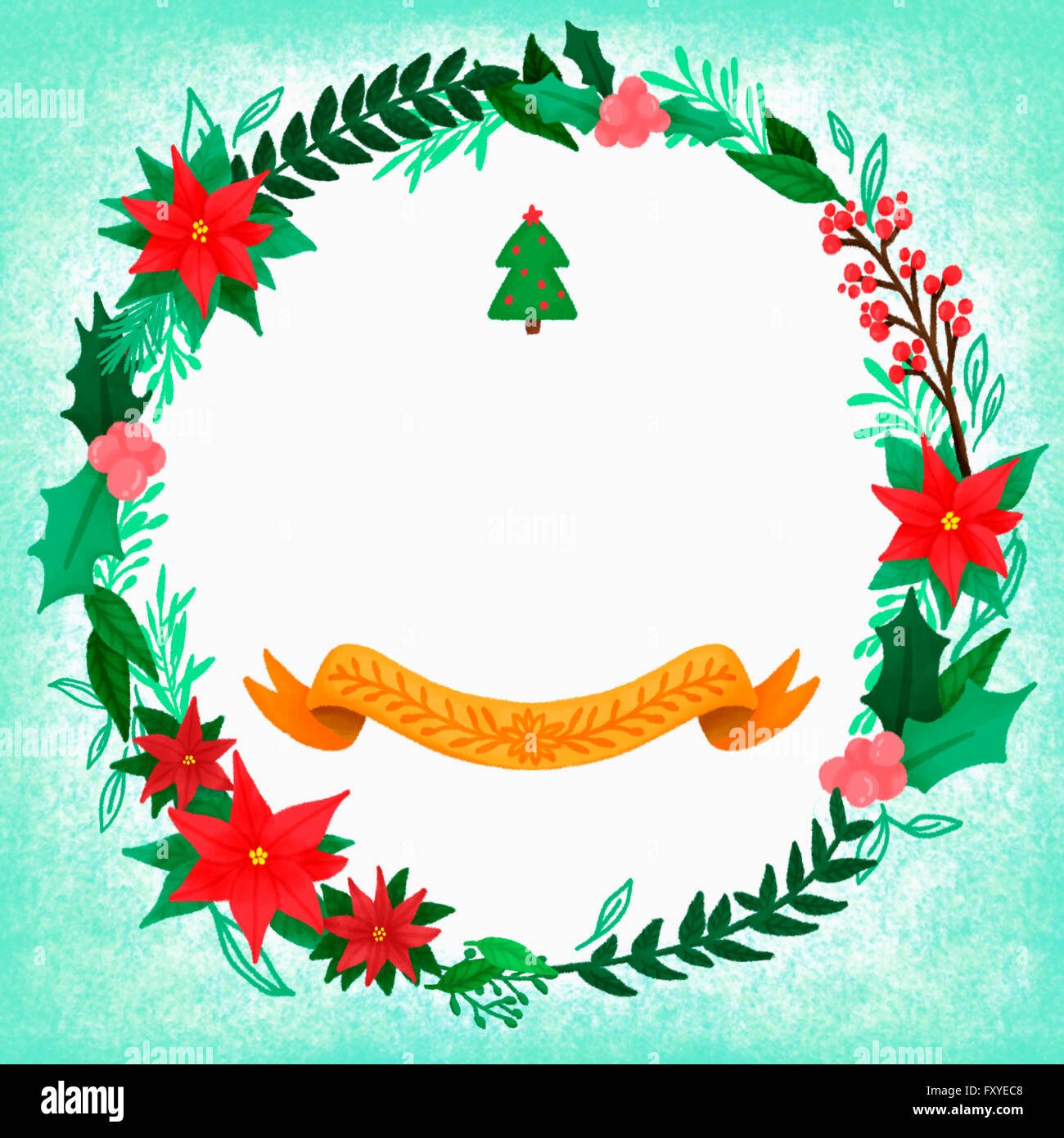 Circle frame with Christmas decorations Stock Photo - Alamy