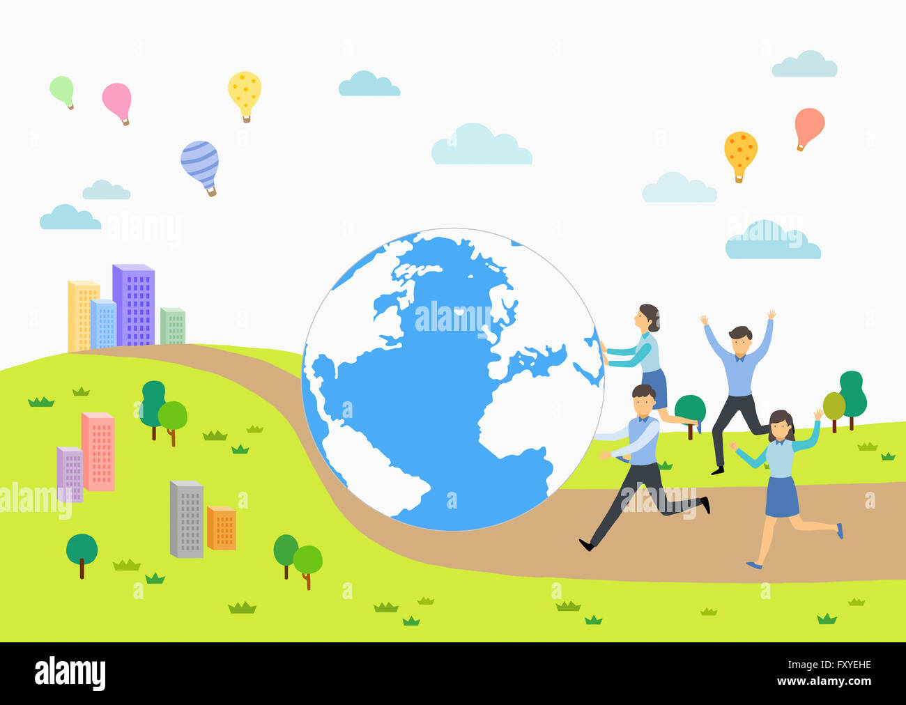 Business people rolling a ball of globe together Stock Photo - Alamy