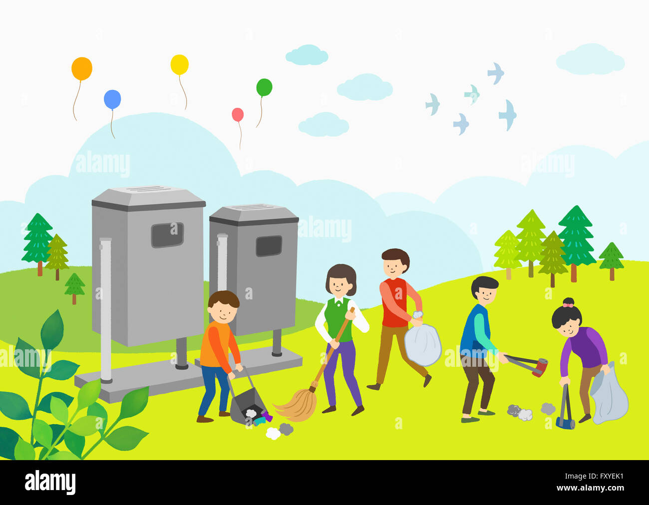 Volunteers cleaning the park Stock Photo - Alamy