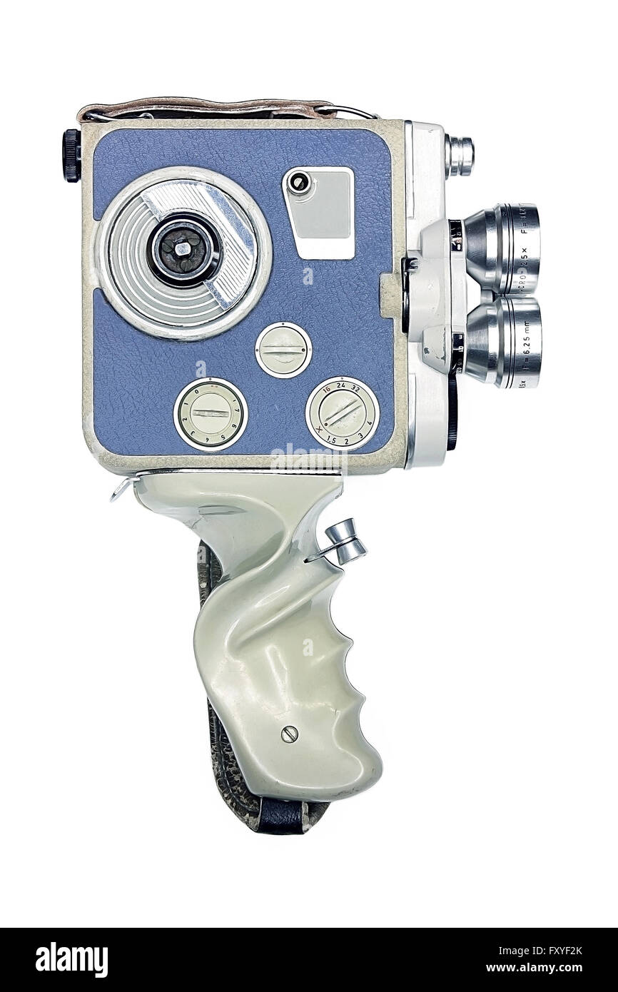Vintage movie camera with handle isolated on white Stock Photo - Alamy