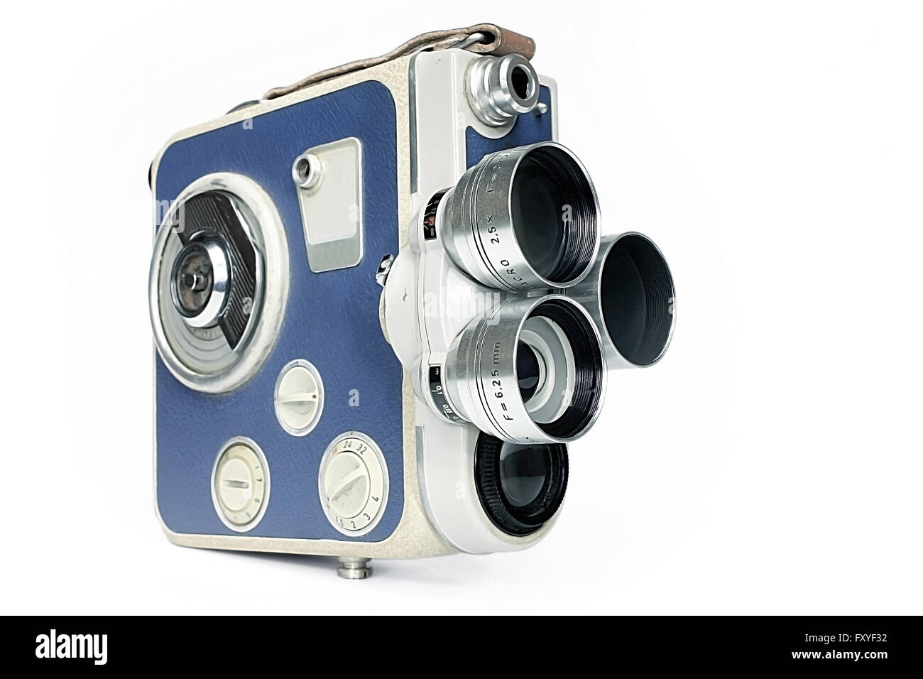 Vintage movie camera front isolated on white Stock Photo - Alamy