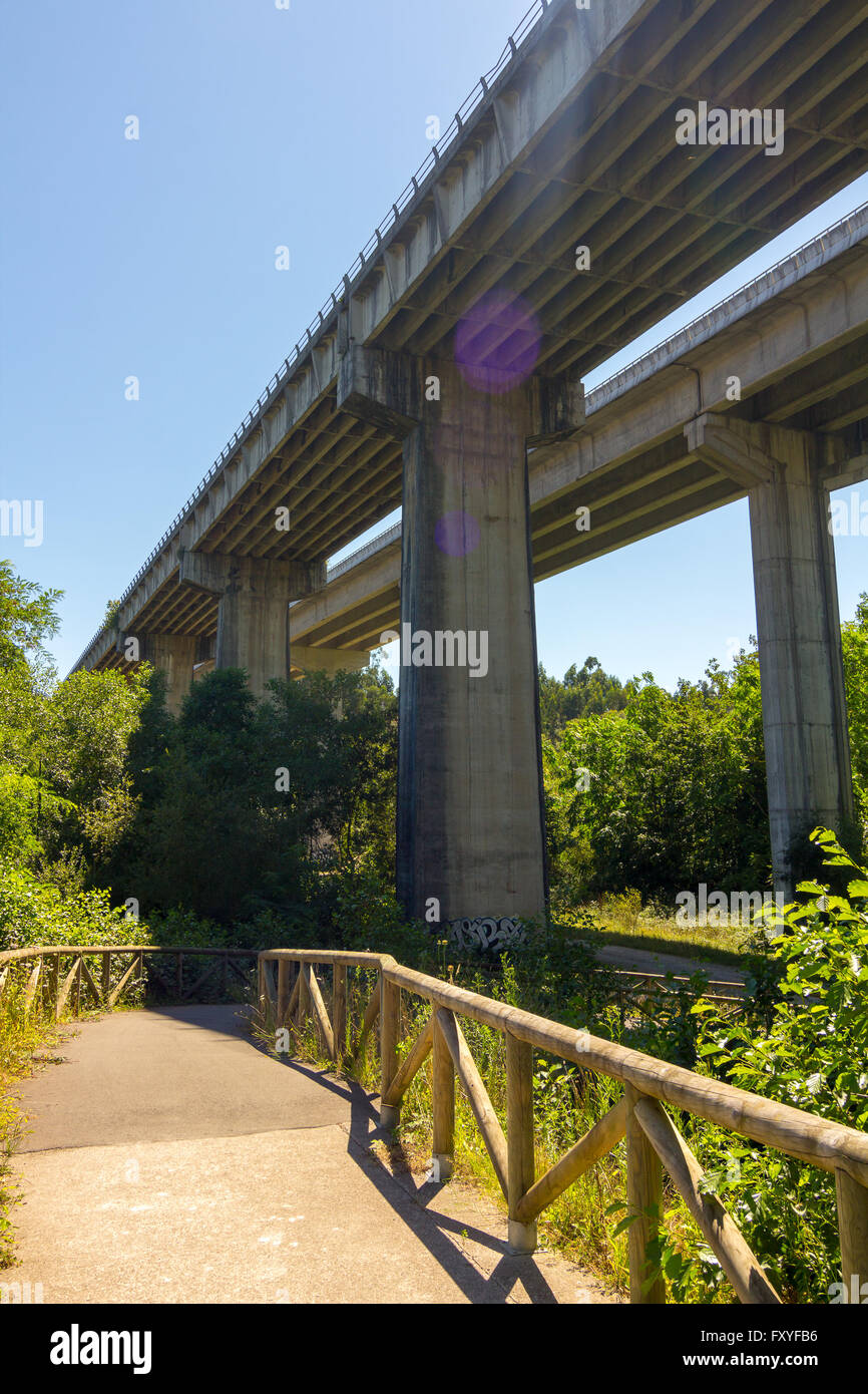 Double bridge wooden supports high Stock Photo - Alamy