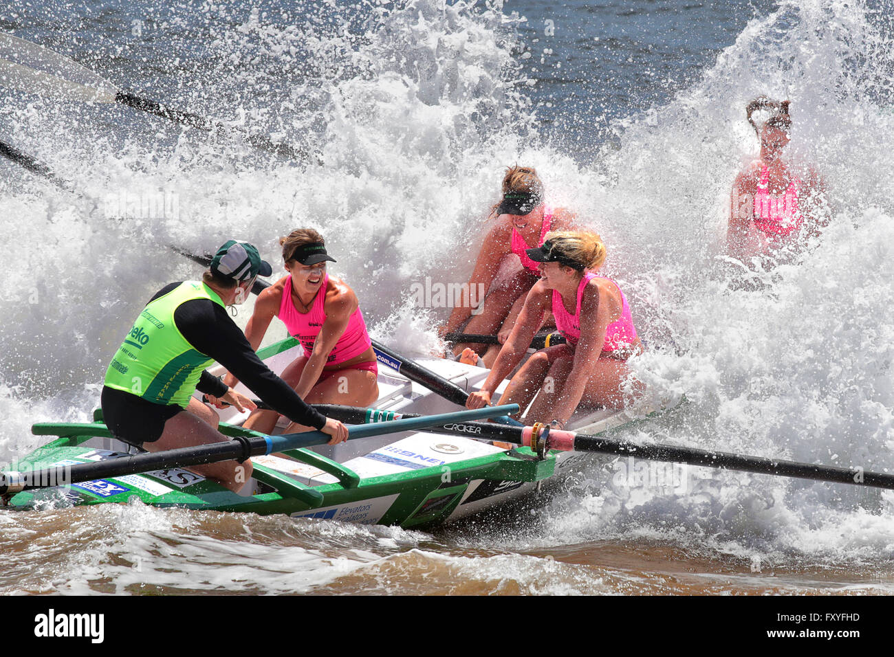 Surf lifesavers competing in the Ocean Thunder surf boat rowing series ...