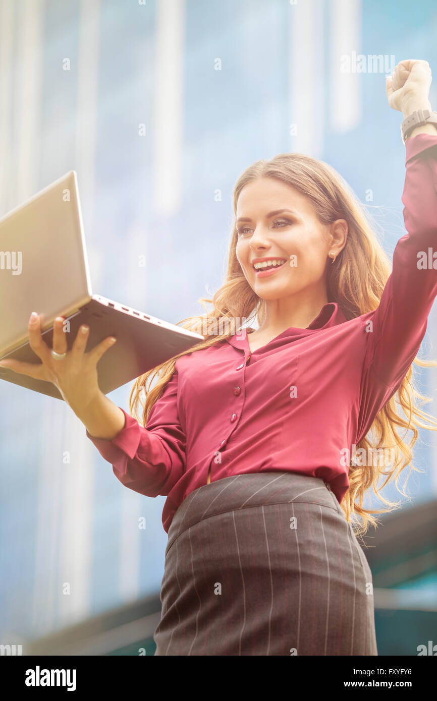 Businesswoman using Skype Stock Photo - Alamy