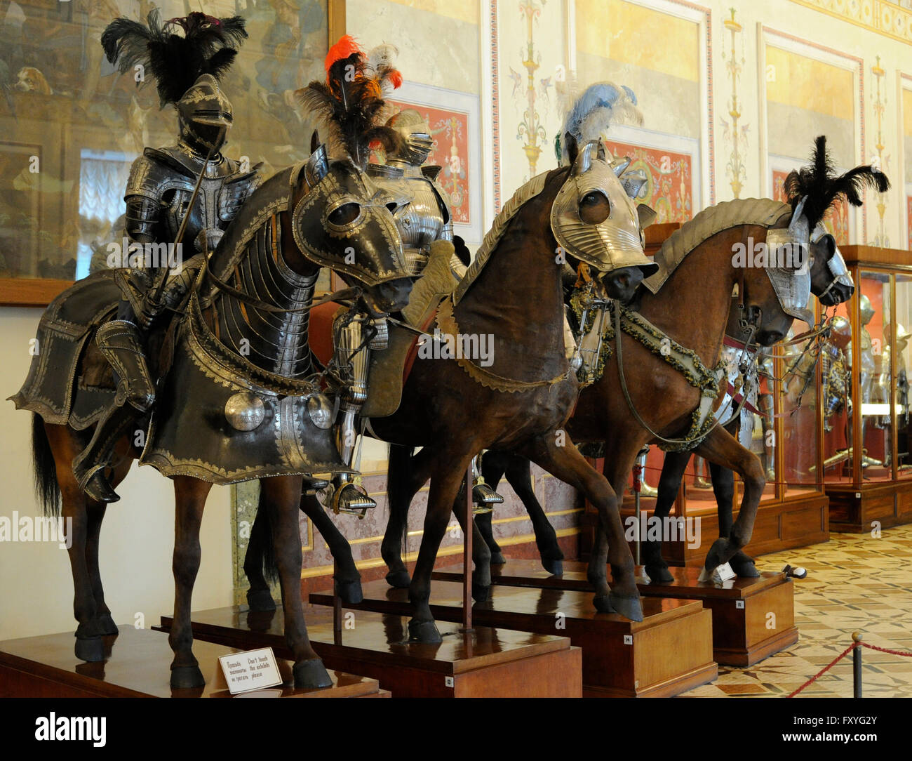 The State Hermitage Museum. The Knights' Hall. Knights in armor on ...