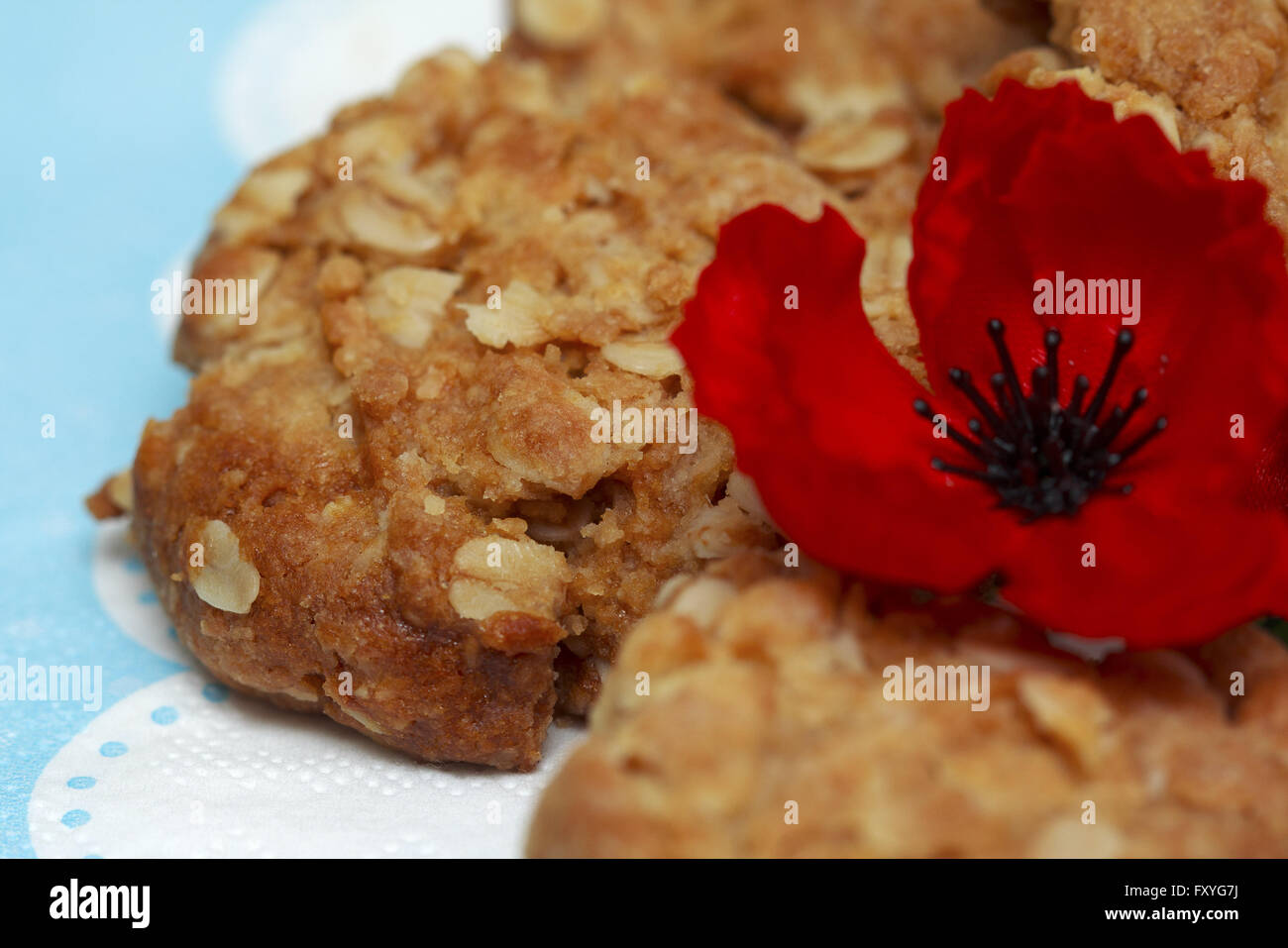 Australian homemade Anzac biscuits with red poppie Stock Photo - Alamy