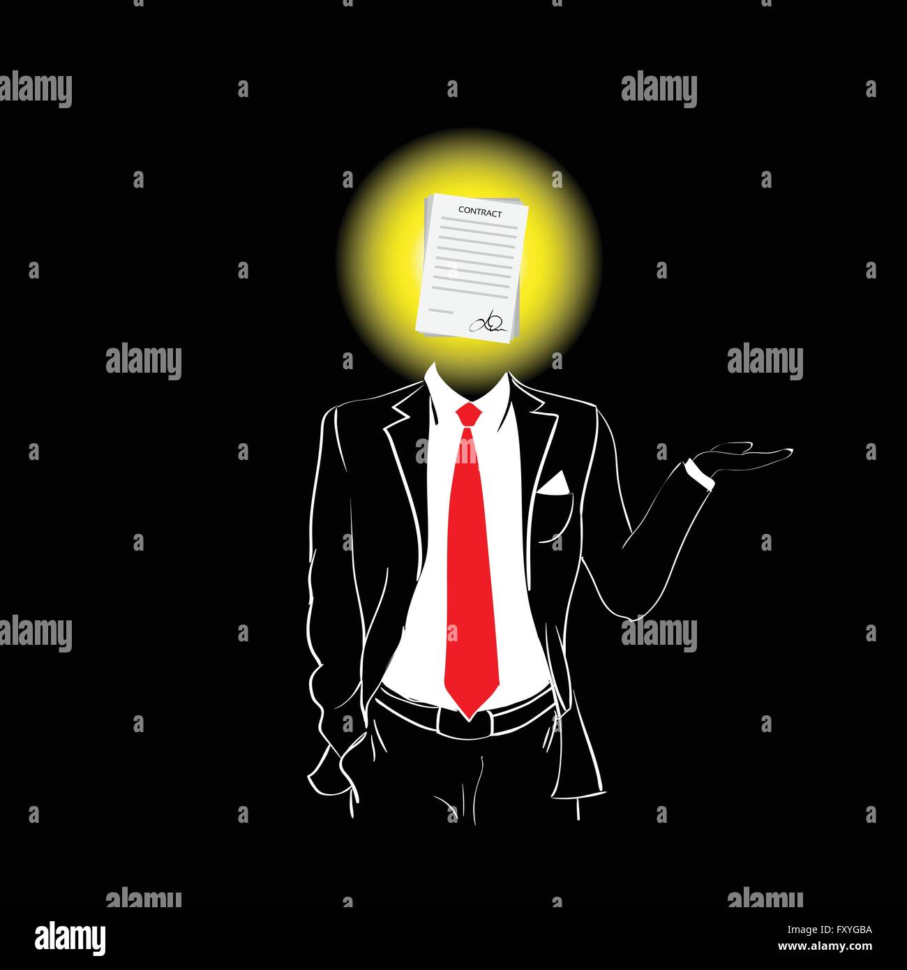 Man Silhouette Suit Red Tie Signed Contract Head Agreement Stock Vector ...